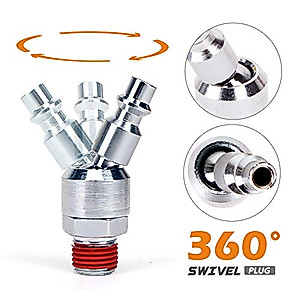 FYPower 22 Pieces Air Compressor Accessories kit, 1/4 inch x 25 ft Recoil Poly Air Compressor Hose Kit, 1/4" NPT Quick Connect Air Fittings, Tire Inflator Gauge, Blow Gun, Swivel Plugs