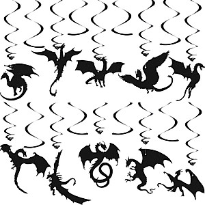 30 Pieces Dragon Party Decoration Dragon Party Swirl Foil Hanging Ceiling Decoration Birthday Decoration Dragon Themed Decor Fantasy Party Decoration for Wall Door Window