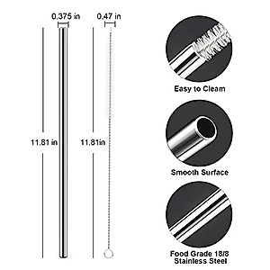 Stainless Steel Straw Replacement for Stanley 40 oz 30 oz Adventure Quencher Travel Tumbler Cup, 6 Pack Reusable Straws with Cleaning Brush Compatible with Stanley Tumbler Cup Accessories