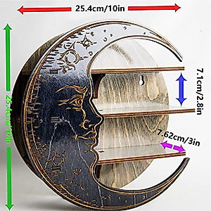 IKAAR Moon Crystal Display Shelf Wall Mounted Decor 10x10 Inch, Wooden Floating Shelves Hanging Storage for Living Room Bedroom Bathroom Kitchen,Wood Crescent_Essential Oil Stand,Purple