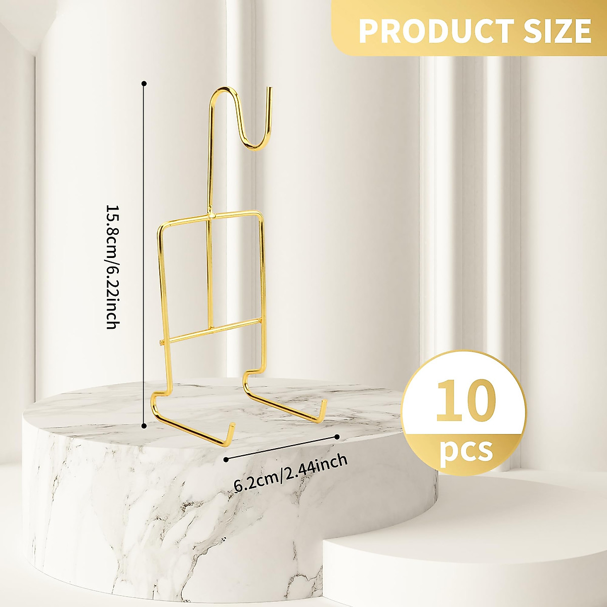 KEJJNYER 10 Pcs Tea Cup and Sau-cers Display Stand, China Metal Cup Holder Display Gold Coffee Organizer for Plate Teapot, 6.22 x 2.44 Inches