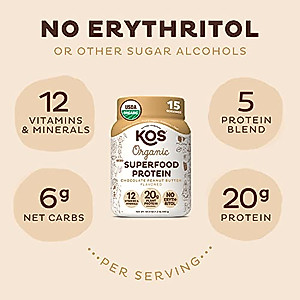 KOS Organic Plant Based Protein Powder, Chocolate Peanut Butter - Delicious Vegan Protein Powder - Keto Friendly, Gluten Free, Dairy Free & Soy Free - 1.3 Pounds, 15 Servings