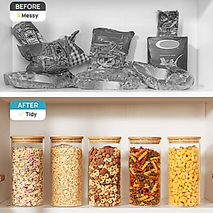 Vtopmart Set of 3 Glass Food Storage Jars, 50oz Food Containers with Airtight Bamboo Wooden Lids for Pasta, Nuts, Flour, Glass Canisters for Kitchen, Pantry Organization and Storage, BPA Free