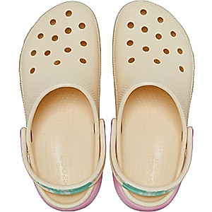Crocs Women's Classic Graphic Platform Clogs, Platform Shoes, Vanilla/Multi, 8 Women