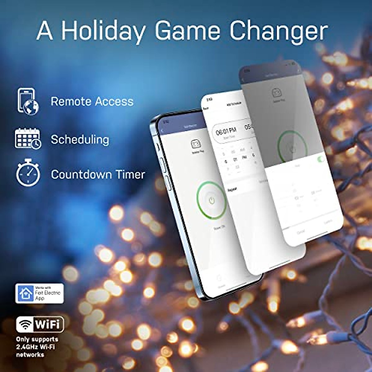 Feit Electric PLUG/WIFI/STK/WP Work with Alexa and Google Home, Feit App, No hub required, Remote Control From Anywhere 15 Amp Smart Outlets, Outdoor Yard, Green