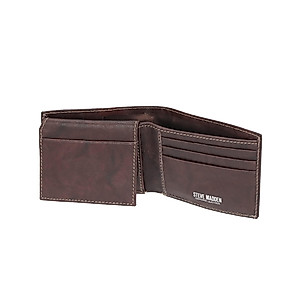 Steve Madden Men's Leather Wallet Extra Capacity Attached Flip Pockets, Brown/Antique, One Size