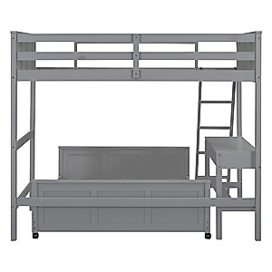 Twin Over Full Loft Bed with Desk and Storage Drawers, Wood Bunk Loft Bunk Bed for Kids, Can Be Separated into A Full Bed Frame and A Twin Size Loft Bed for Girls Boys Teens, Gray