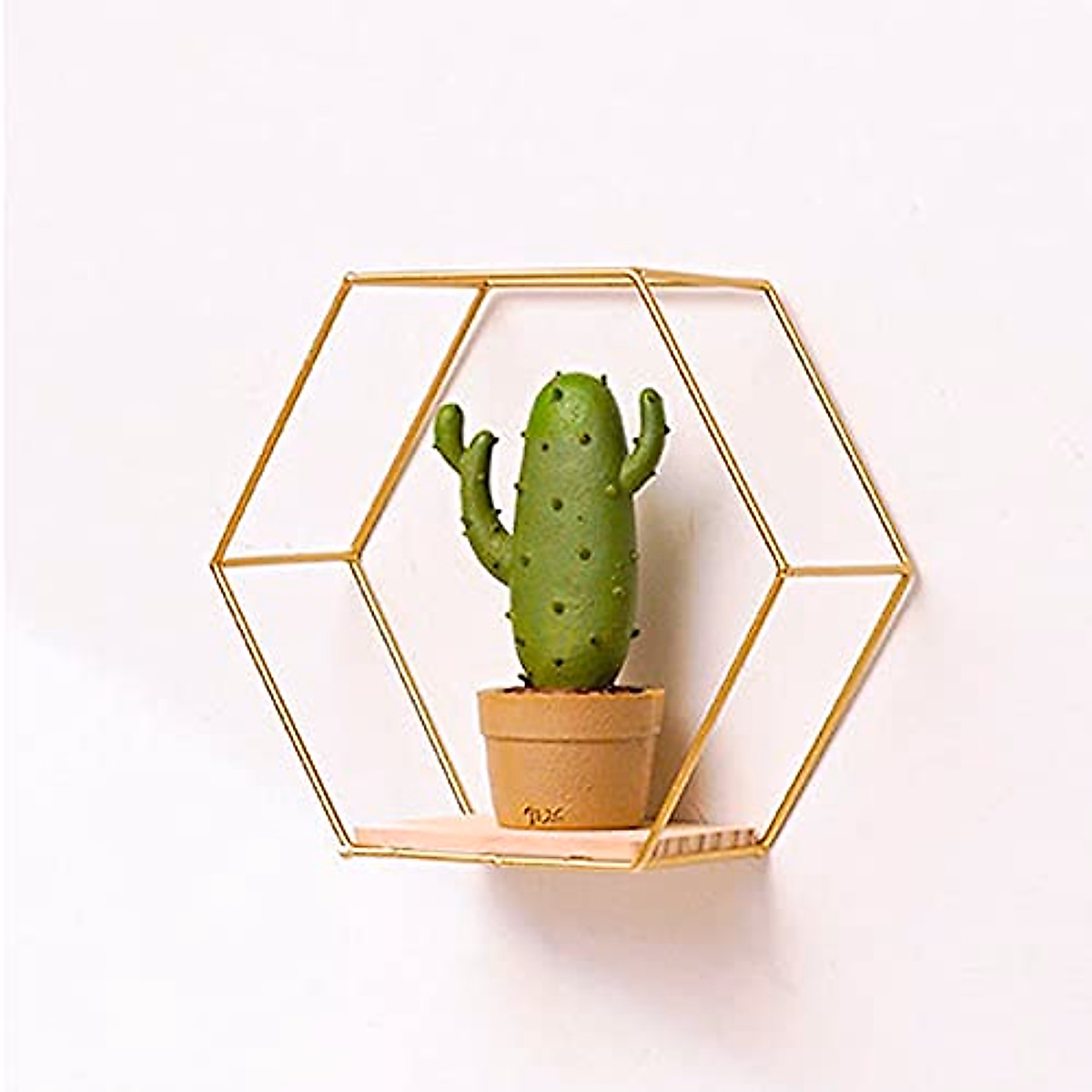 SFTYUFS Floating Shelves Wall Mounted Floating Hexagon Shelves, Metal Framed Gold Shelves with Wood Based in Modern Chic Style, for Wall Storage & Display in Living Room Bedroom