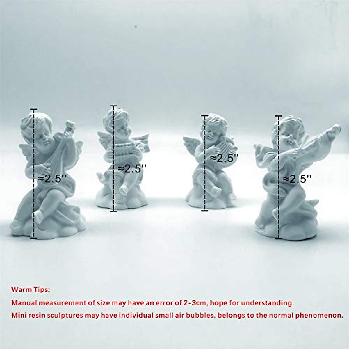 Set of 4 x 2.5'' Mini Angels Figurines Cherubs Angels Resin Garden Statue Figurine, Garden Statues Rustic Home Decor, Adorable Music Angel Sculpture Memorial Statue(Music Angel)