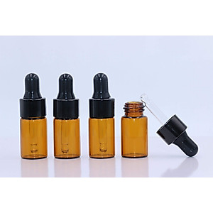 30Pcs Amber Glass Dropper Bottles Mini Empty Sample Vials Essential Oil Dropping Bottles Perfume Jars Cosmetic Container with Glass Eye Dropper and Black Caps (3ml)