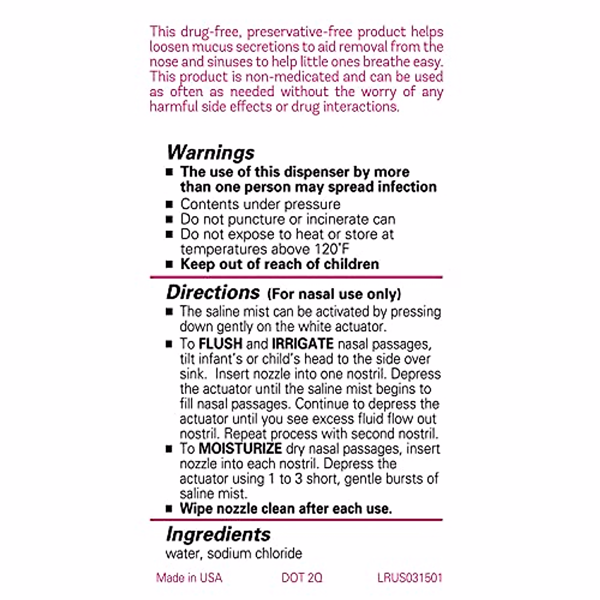 Little Remedies Sterile Saline Nasal Mist, Safe for Newborns, 3 oz