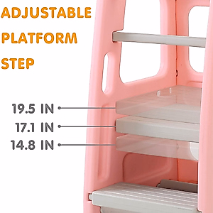 SDADI PLT01PK Children's Plastic Learning Step Stool with 3 Adjustable Heights, 150 Pound Capacity, Built-in Storage, and Non-Skid Rubber Feet, Pink