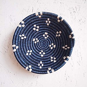 Small African Basket- Kabaya/Rwanda Basket/Woven Bowl/Sisal & Sweetgrass Basket/Blue, White