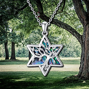 ONEFINITY Tree of Life Necklace 925 Sterling Silver Abalone Shell Star of David Pendant Necklace for Women Jewelry