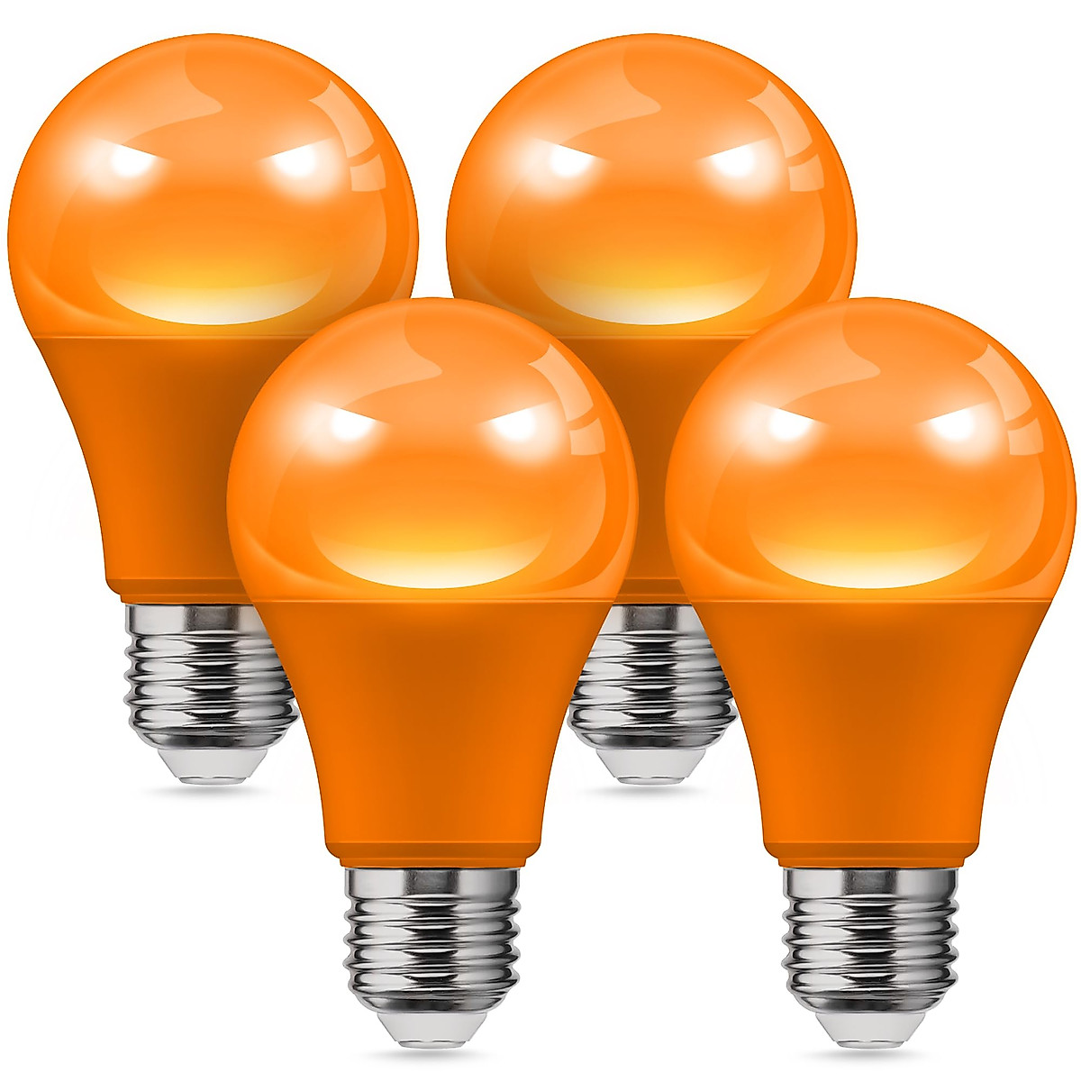 L LOHAS LED Halloween Orange LED Light Bulbs Outdoor, A19 9W(60W Equivalent) Orange Colored Light Bulb, E26 Base, Non-Dim, 4-Pack