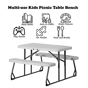 Gardenised Foldable White Kids' Picnic Table Bench Outdoor Portable Children's Backyard Table, Crafting, Dining, and Playtime Patio Table