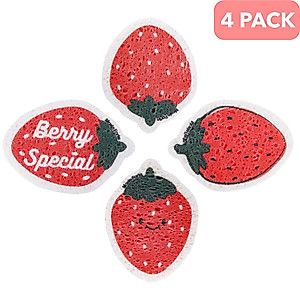 Moxie Forte 4Pack Cute Strawberry Kitchen Sponges -Berry Special Cellulose Compressed Sponges -for Dishwashing, Countertop Cleaning, Kids' Bath -Biodegradable, Odor Resistant, None Scratch