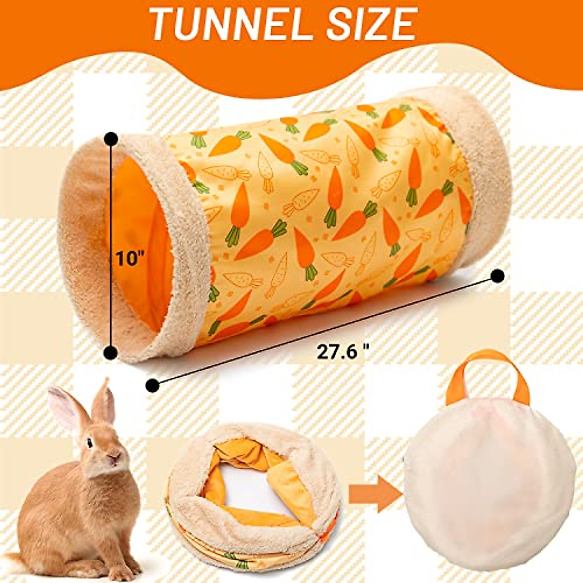 ORZECHKO Rabbit Hideout Tunnel - Small Animal Tunnel Tube House Indoor for Bunny Guinea Pig Rat Hamster Ferret Chinchilla - Playing Sleeping Resting Soft Fleece Foldable Nest Habitat