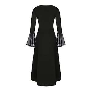 JDHUFEI Halloween Costume for Women Fashion Gothic Dress Square Neck Flared Long Sleeve Party Dress Vintage Renaissance Dress