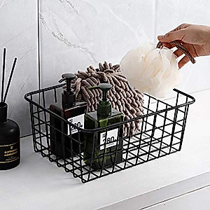 Aeggplant Kitchen Wire Baskets Farmhouse Decor Metal Food Storage Organizer, Household Refrigerator Bin with Built-in Handles for Cabinets,Pantry Set of 4 (Black)