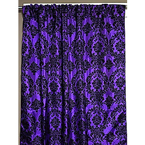 lovemyfabric Taffeta Flocking Damask Print Window Curtain Panel/Stage Backdrop/Photography Backdrop-Black on Purple (1, 56"X63")