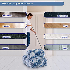 Replacement Microfiber Floor Cleaning Pads - 18''x5'' Dust Mop Refill Sweeping Pad Compatible with Bona Mop, Reusable Dry Mop Head Fits 17” to 18” Flat Mop - 4 Pack