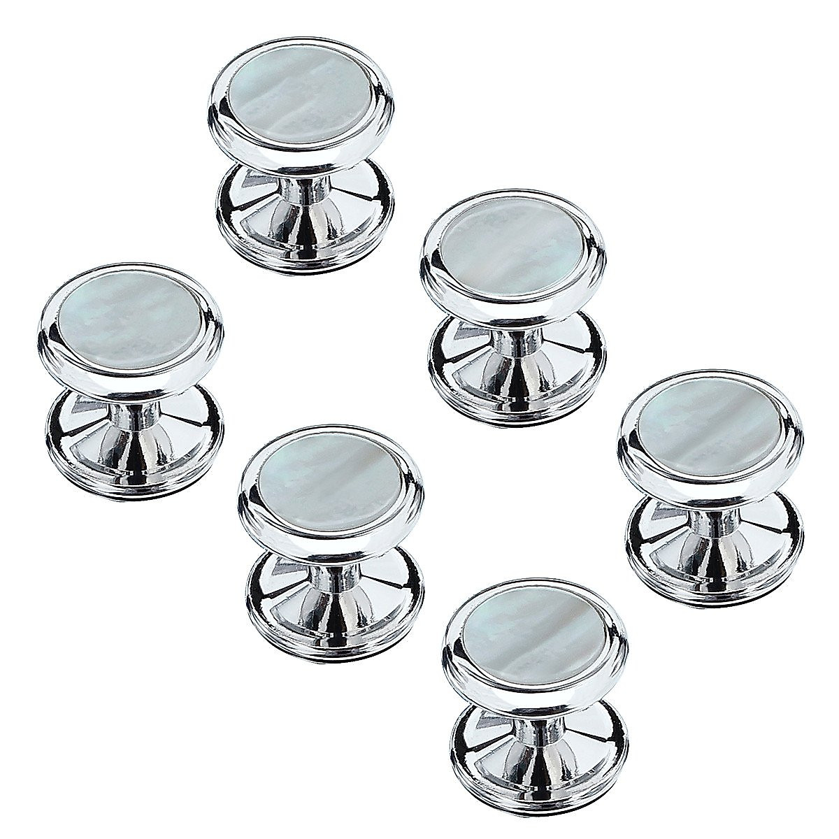 HAWSON Mother of Pearl Man Tuxedo Shirt Studs and Cufflinks Set for Wedding Business (Silver or Gold Tone)