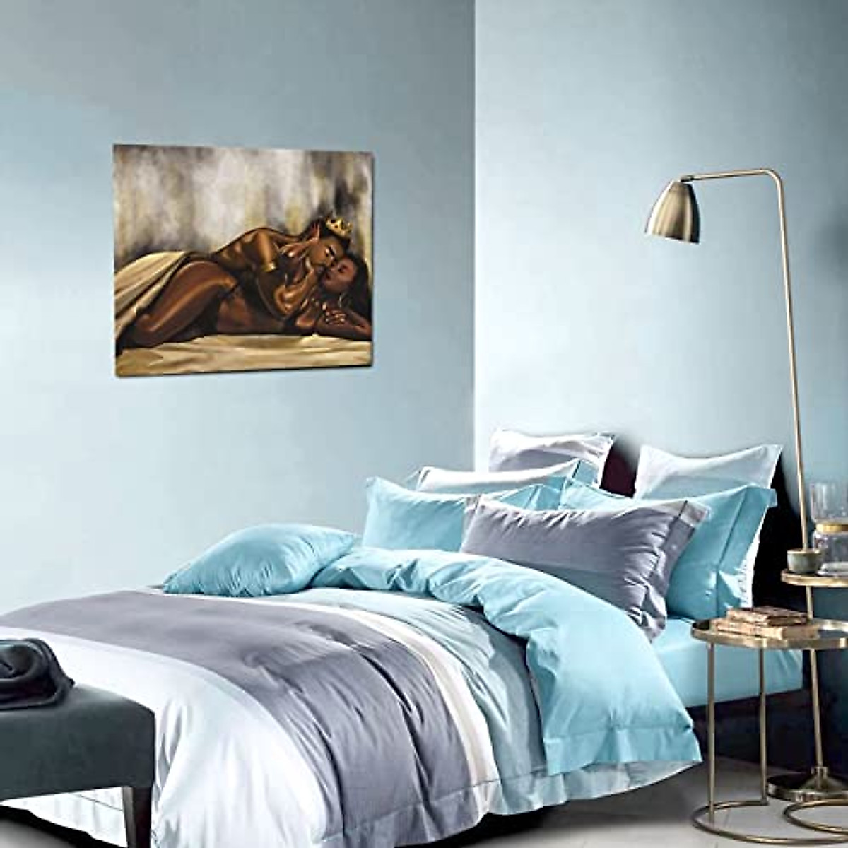 LMSM Afro American Wall Art King And Queen Crown Couples Canvas Prints Wall Art Paintings Abstract Modern Wall Art For Bedroom Bathroom Living Room 20"X24"