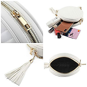 Ayliss Women Crossbody Shoulder Bag Circle Tassel Purse Clutch Evening Small PU leather Handbag Fashion Wallet With Chain (White #1)