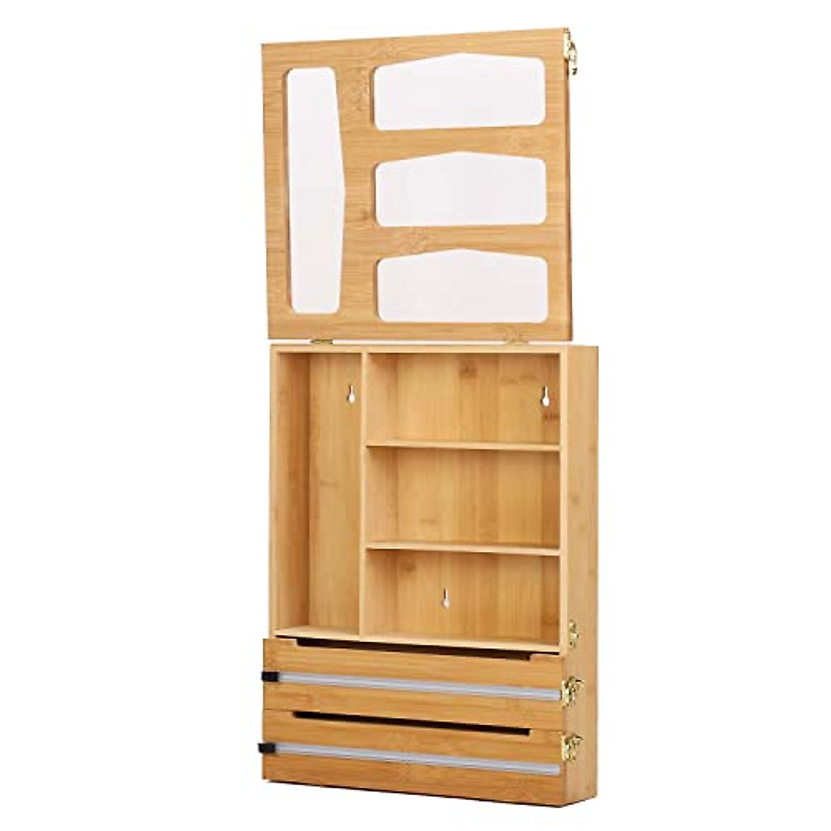 lesolar Foil and Plastic Wrap Organizer,Plastic Wrap Dispenser with Cutter and Ziplock Bag organizer,kitchen drawer organizer,Wall Mounted 6 in 1 Bamboo Ziplock Bag Storage Organizer for Gallon, Quart, Sandwich,Snack,Cling Film,Wax and Aluminum Foil