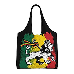 Rasta Lion Of Judah Canvas Shoulder Tote Bags Reusable Handbags Shopping Bag For Daily Women Or Men