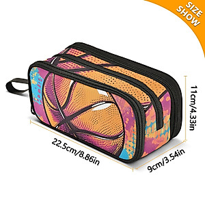Bolaz Basketball Pop Art Design Pencil Case Large Capacity Pen Bag with Compartment Students Stationery Organizer Pencil Pouch Marker Case for School Office Work