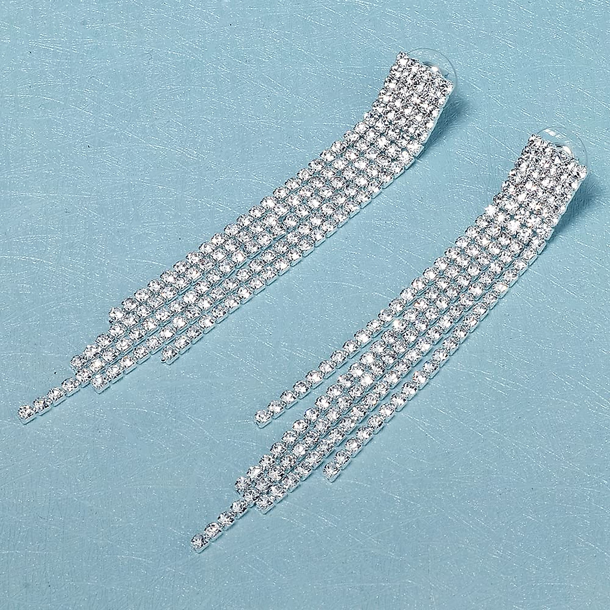 Mlouye Dangle Earrings for Women, Rhinestone Earring Dangling Long Tassel Crystal Chandelier Drop Earrings for Prom Party Silver Tone Clear