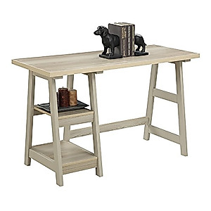 Convenience Concepts Designs2Go Trestle Shelves Desk, 47"L x 20.25"W x 29.25"H, Weathered White