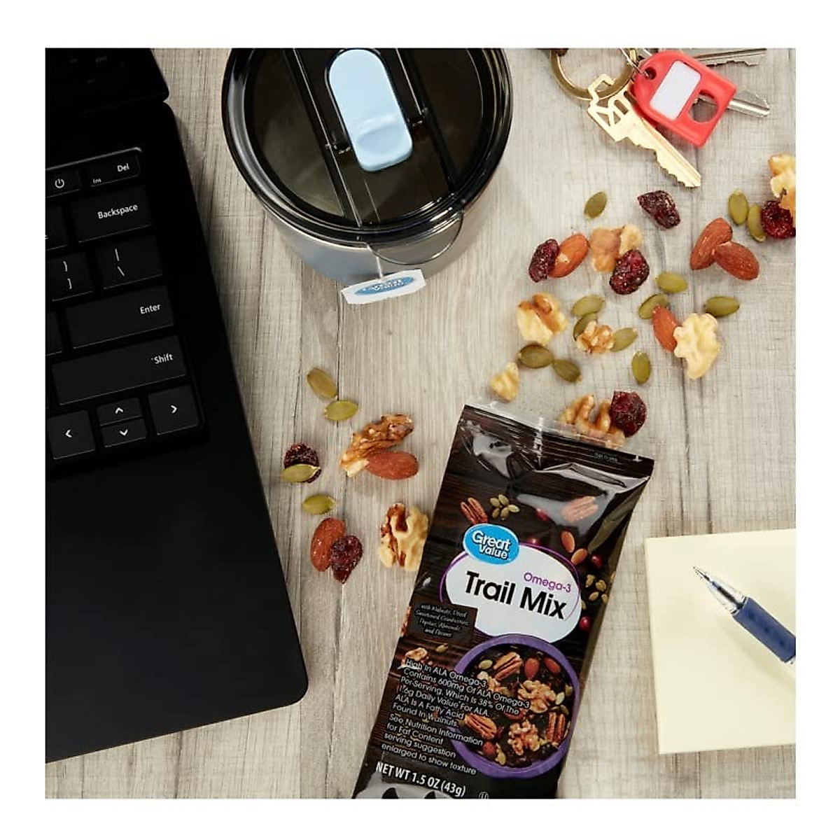 Great Value Omega-3 Trail Mix, 1.5 oz, 8 Count Snack Pouches (Pack of 3)