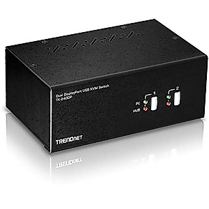 TRENDnet 2-Port Dual Monitor DisplayPort KVM Switch with Audio, 2-Port USB 2.0 Hub, 4K UHD Resolutions Up to 3840 x 2160, Connect Two DisplayPort Monitors, Dual Monitor KVM Switch, Black, TK-240DP