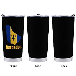 Barbados Flag Map 20 Oz Travel Coffee Mug with Lid Tumbler Drinking with Straw Brush Water Car Cup
