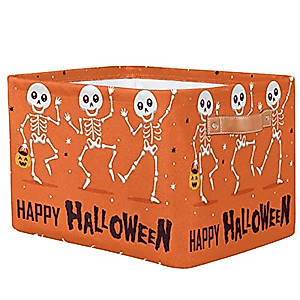 Pardick Happy Halloween Large Collapsible Storage Bins ,Danc Skull Decorative Canvas Fabric Storage Boxes Organizer with Handles，Rectangular Baskets Bin for Home Shelves Closet Nursery Gifts