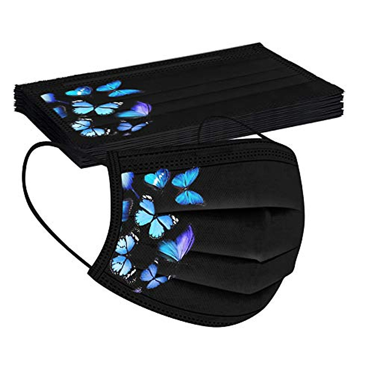 50Pcs Black Disposable Face_mask with Designs for Women Men Adults Cute Colorful Butterfly Printed Paper Face_mask
