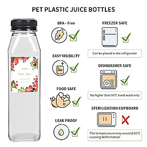 24 Pack 12OZ Plastic Juice Bottles with Caps, OAMCEG Juice Containers with Lids for Fridge, Reusable Smoothie Bottles, Empty Clear Bulk Beverage Container with Black Tamper Evident Lids (Square, 12oz)
