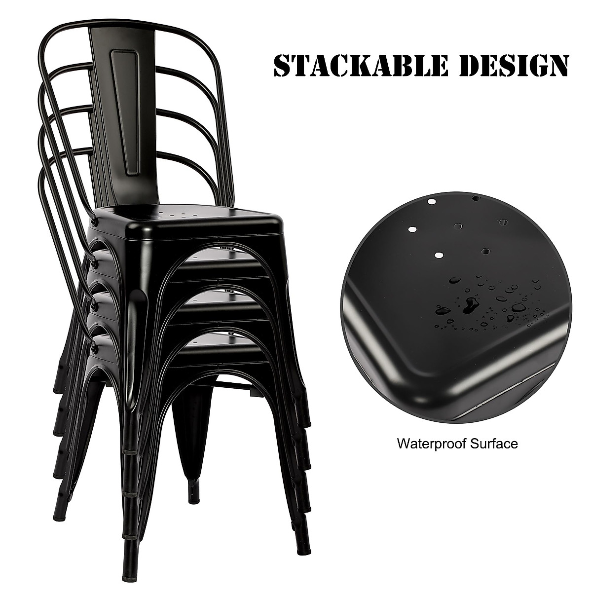 LSSBOUGHT Patio Dining Chairs set of 4 Metal Chairs Indoor Outdoor Chairs Stackable Chairs for Kitchen, Dining Room, Bistro and Cafe (black)