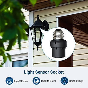 DEWENWILS Light Sensor Socket, E26 E27 Dusk to Dawn Sensor Socket, Light Bulb Socket for Light Fixtures, Compatible with Incandescent/CFL/LED/Halogen Bulbs, 6 Pack, Black