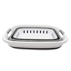 SAMMART 37L (9.77 gallon) Collapsible Plastic Laundry Basket - Foldable Pop Up Storage Container/Organizer - Space Saving Hamper/Basket (1, White/Grey)