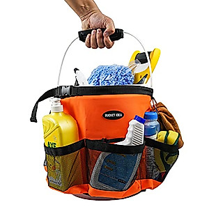 Bucket Idea Wash Tool Organizer for a 5 Gallon Bucket, Water-Resistant Mesh Pockets for Clean Supplier, Car Wash Supplier，Soap and Towel Holder Ring Included, (Orange)…