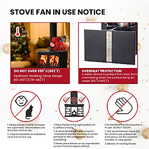 Avoeco Heat Powered Wood Stove Fan, Fireplace Fan for Wood Burning Stove, Red Blade, Circulating Warm Air, Heat Activated Fan for Wood Burning/Gas/Pellet/Log Burner/Fireplace, Wood Stove Accessories