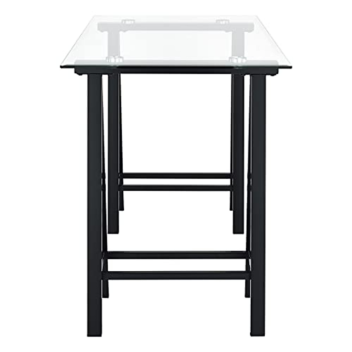 OSP Home Furnishings Middleton 47 Inch Desk with Clear Beveled Glass Top, Black Base
