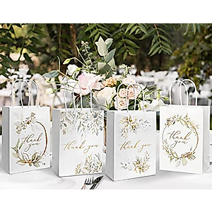 Created Flow Eucalyptus Wedding Thank You Gift Bags Small Size Guests Bridal Shower Bridesmaids Gift Bags Birthday Party Thank You Favors Bag Baby Shower Office Business Thank You Bags Bulk Merchandise White Handles Gold Foil Paper 16 Pack 4 Designs