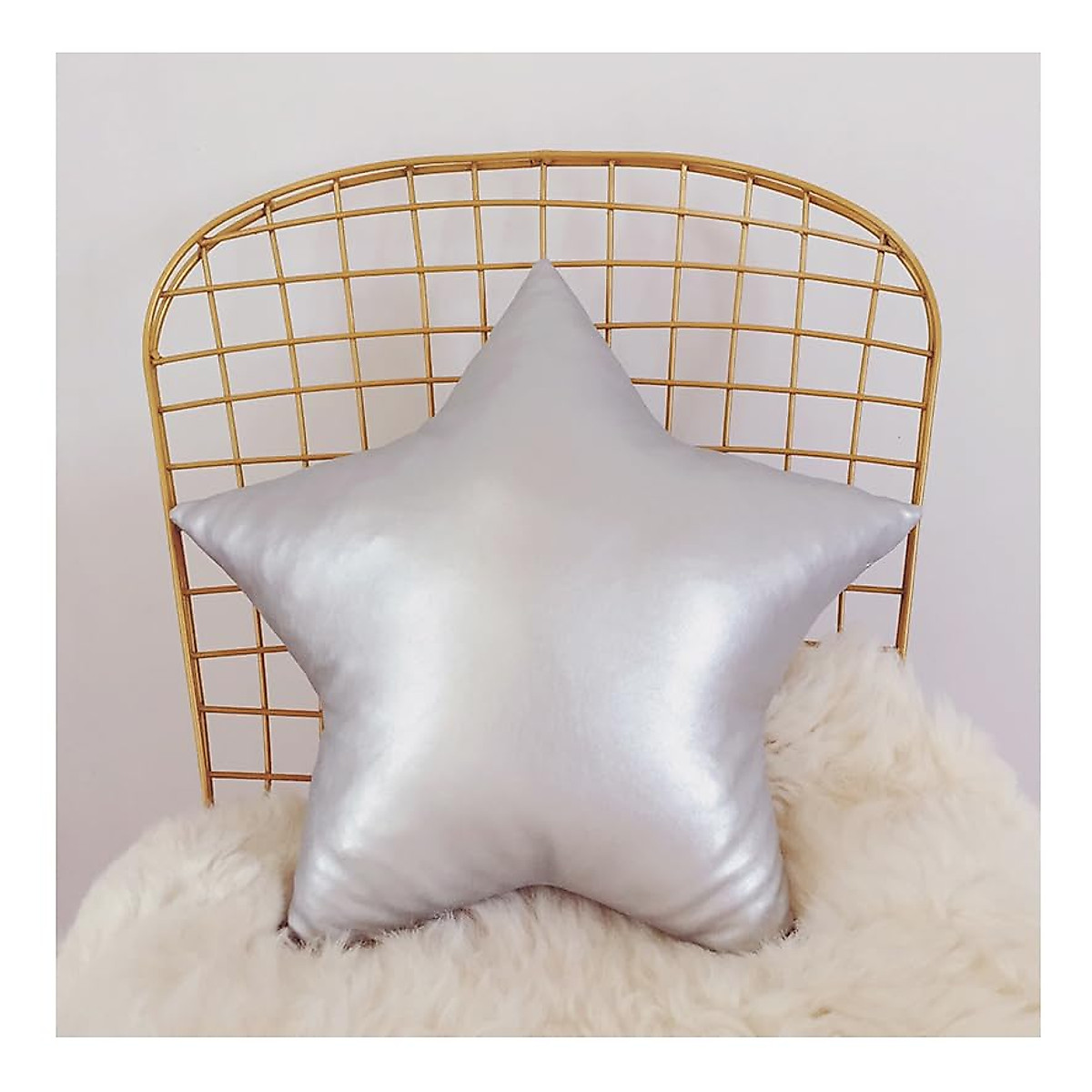 Lioong Metallic Star Pillows for Girls Kids Bedroom Playroom,Silver Leather Throw Decorative Pillow Floor Cushion Stuffed Plush Sofa Chairs Decoration
