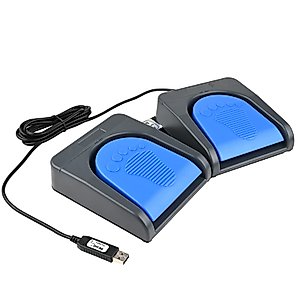 iKKEGOL Upgraded USB Foot Double Switch Pedal Assembly Control Two 2 Key Footswitch Program Customized Computer Keyboard Mouse Game Action HID (Blue Pedal)