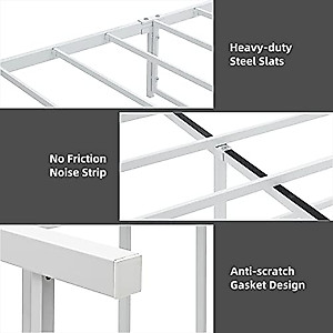 Amyove Queen Size Platform Bed Frame with 4 Storage Drawers, Mattress Foundation with Headboard & Footboard, Metal Platform Bed Steel Slat Support/No Box Spring Needed